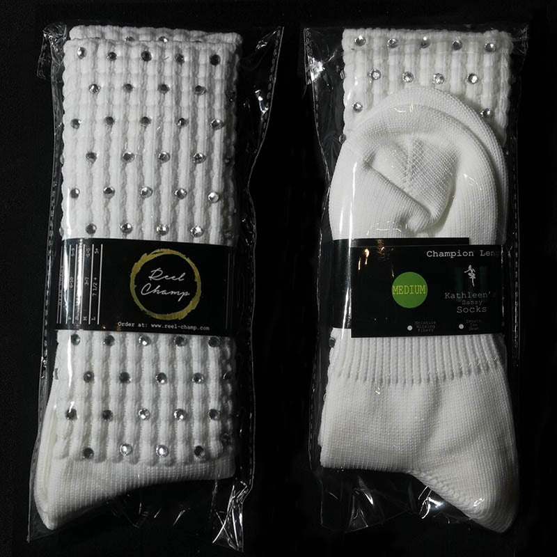 Championship Length Irish Dance Poodle Socks with Clear Crystals | Corr's
